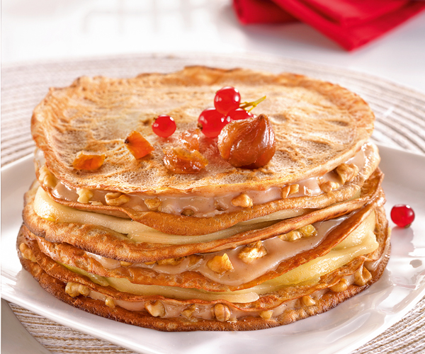 Dessert recipe: Layered crepes with chestnuts, pears and walnuts